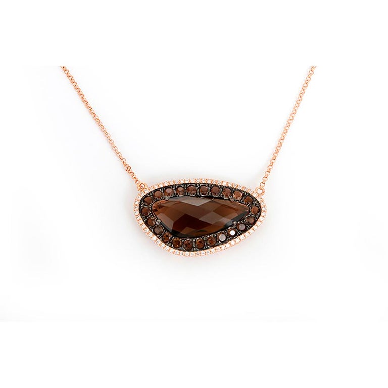 Beautiful Smoky Quartz Diamond Rose Gold Necklace For Sale at 1stDibs