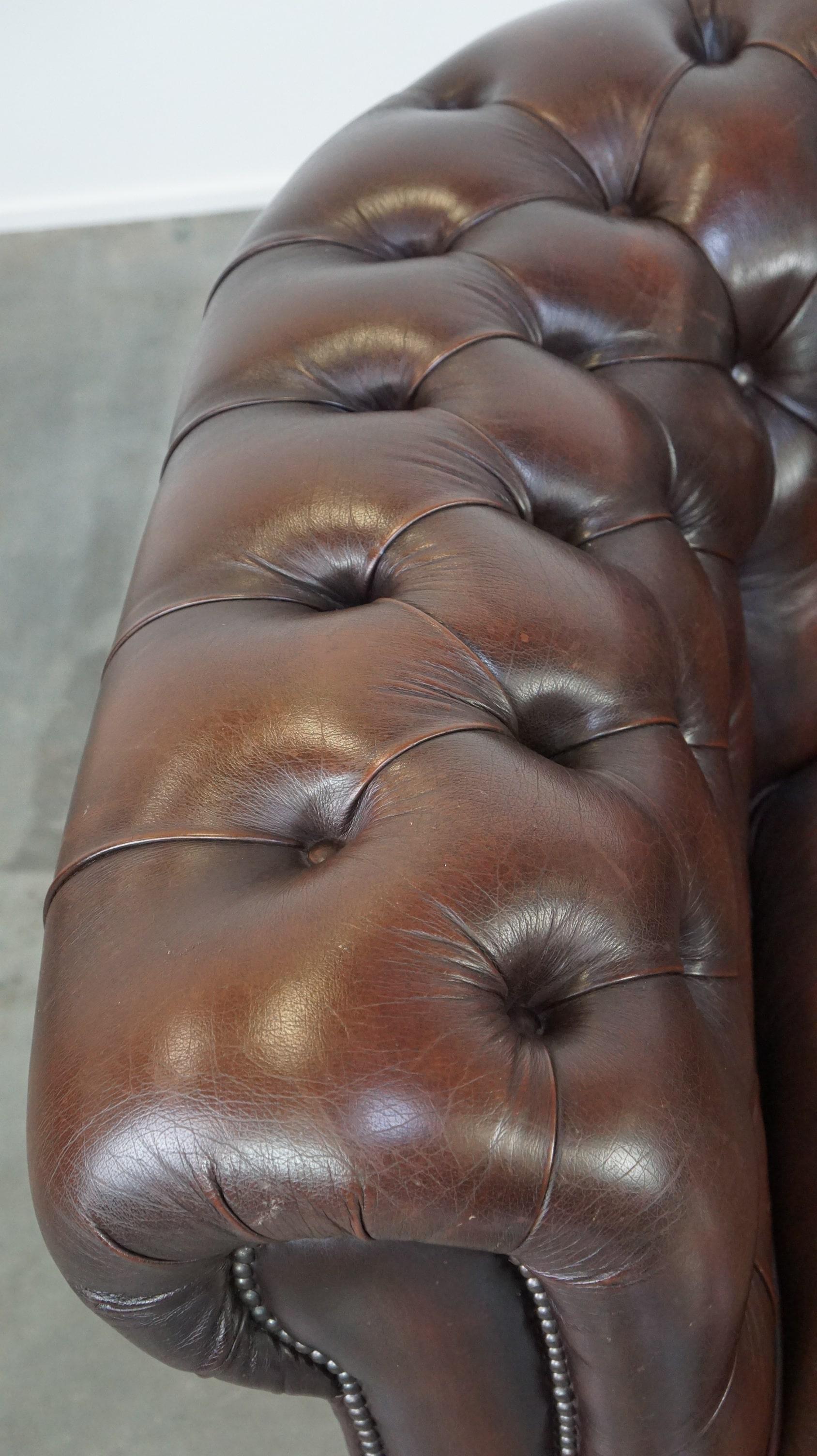 Beautiful, spacious dark brown mottled English cow leather Chesterfield ...