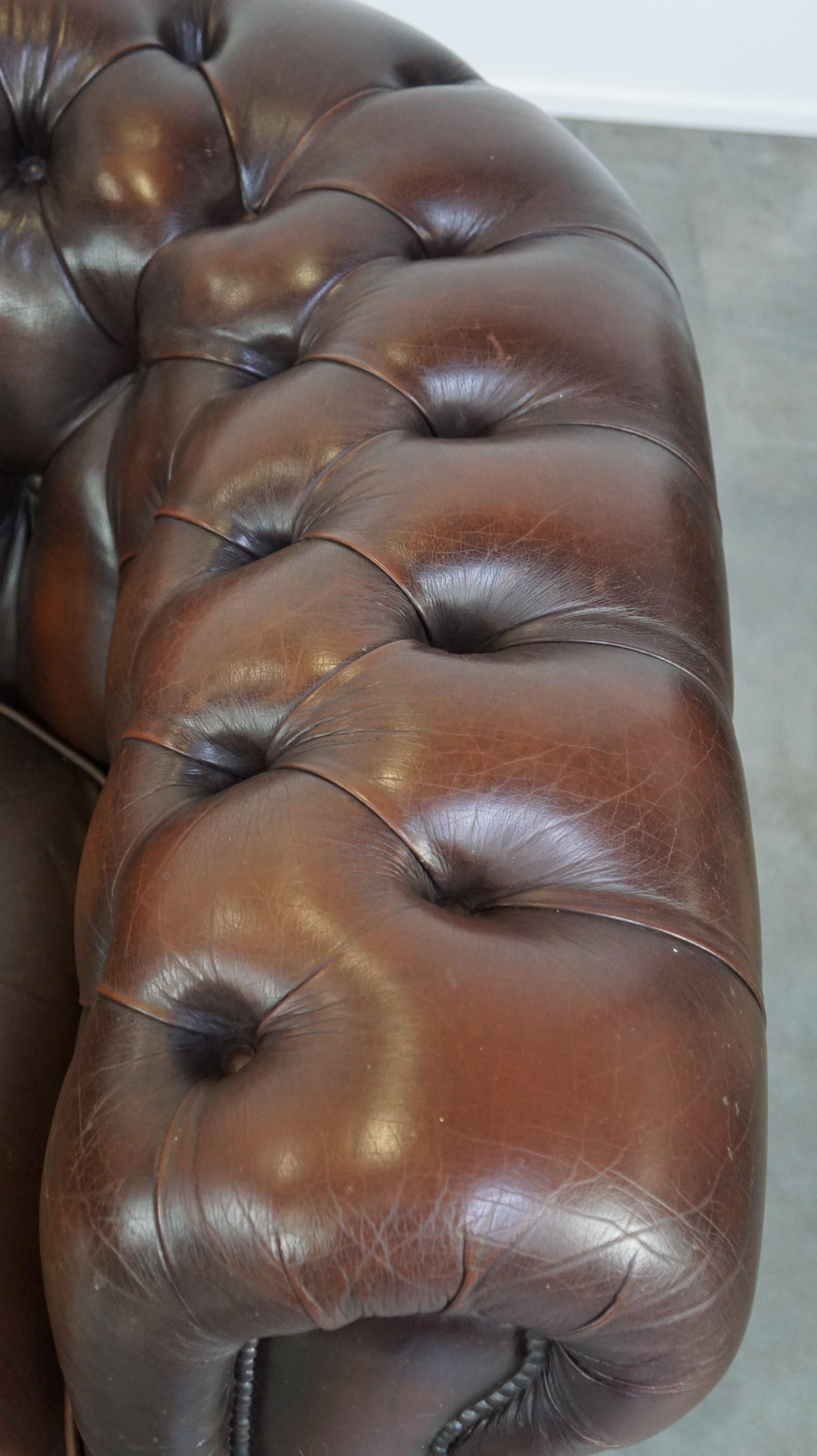 Beautiful, spacious dark brown mottled English cow leather Chesterfield ...