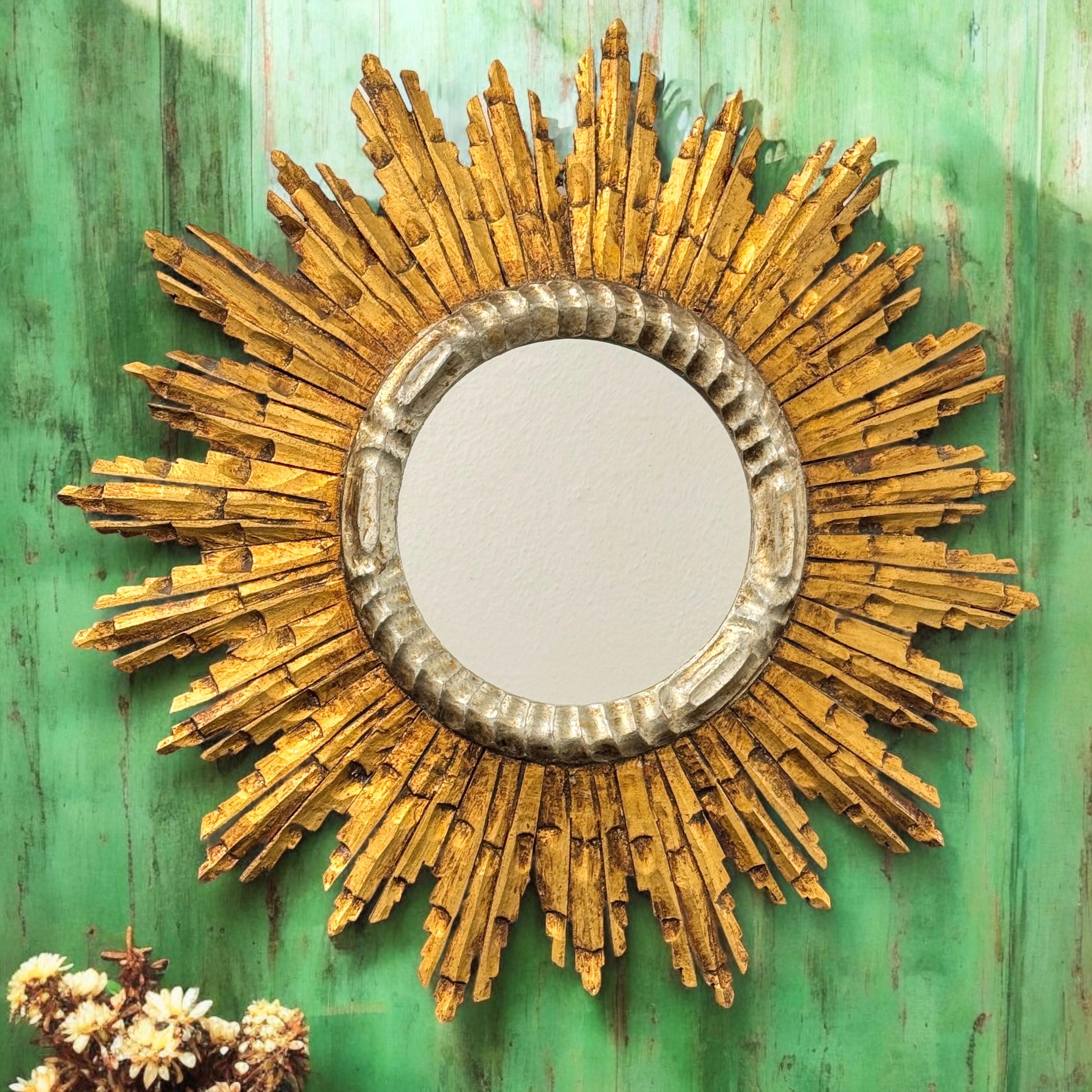 Beautiful Starburst Sunburst Gilded Wood Mirror Italy, circa 1950s For ...