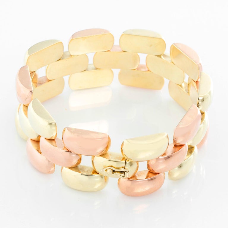 Beautiful Two-Color Gold Link Bracelet For Sale at 1stDibs