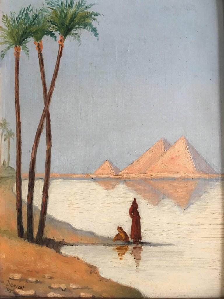 Beautiful View of the Pyramids, Egypt, 1915, by Denizot, Oil on Canvas ...
