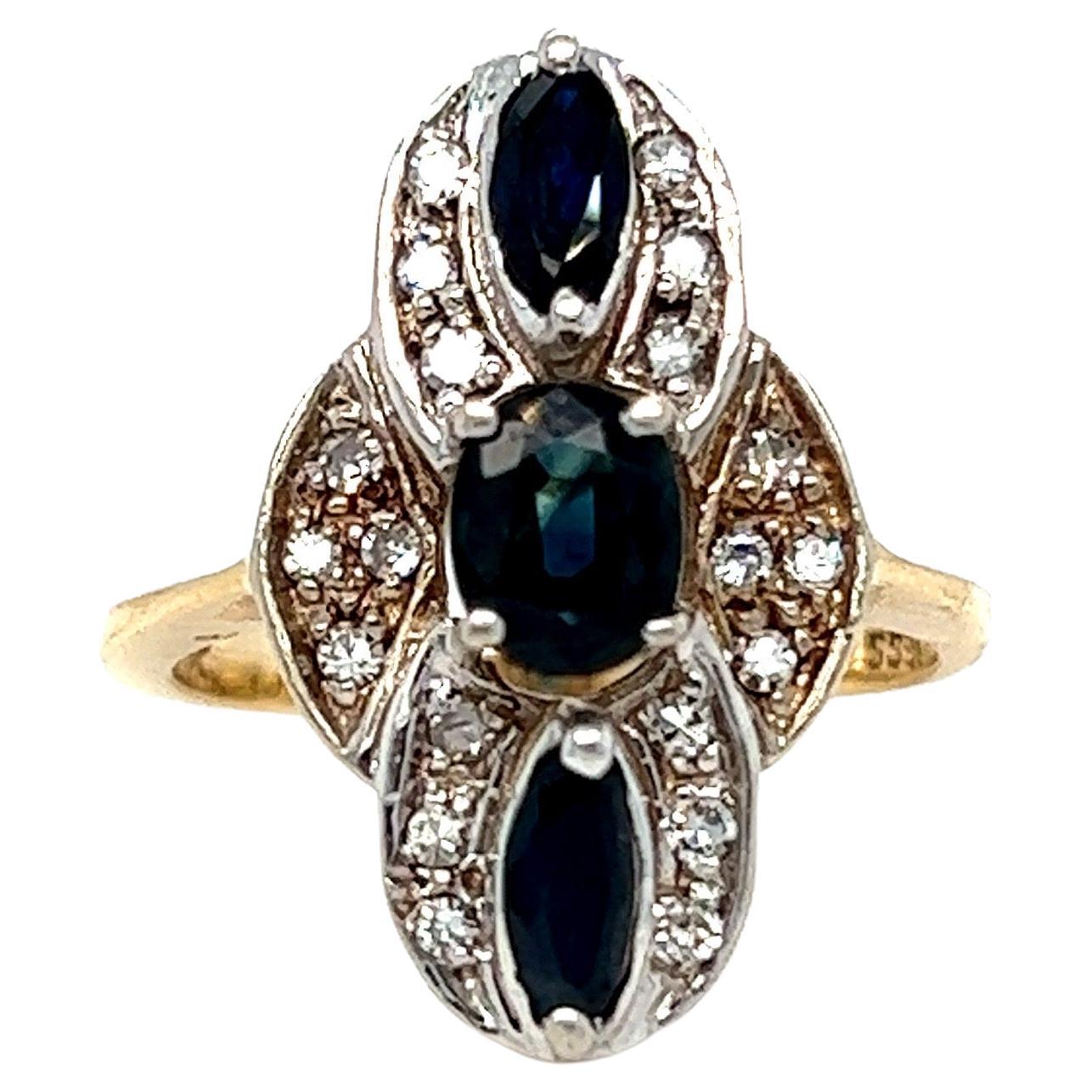Vintage Navette Diamond Platinum Ring at 1stDibs