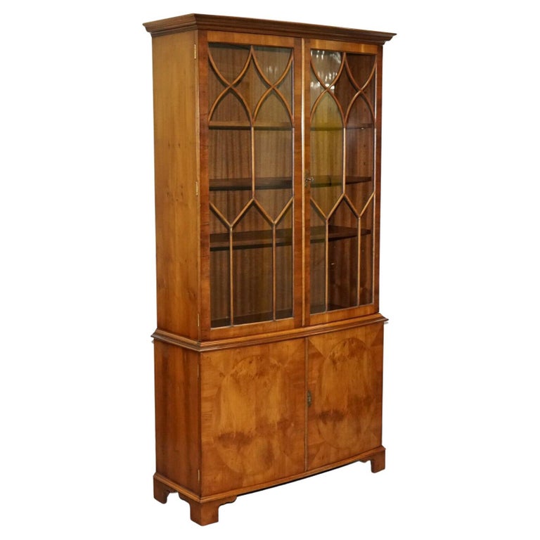 Beautiful Vintage Burr Yew Wood Display Cabinet with Shelves at 1stDibs