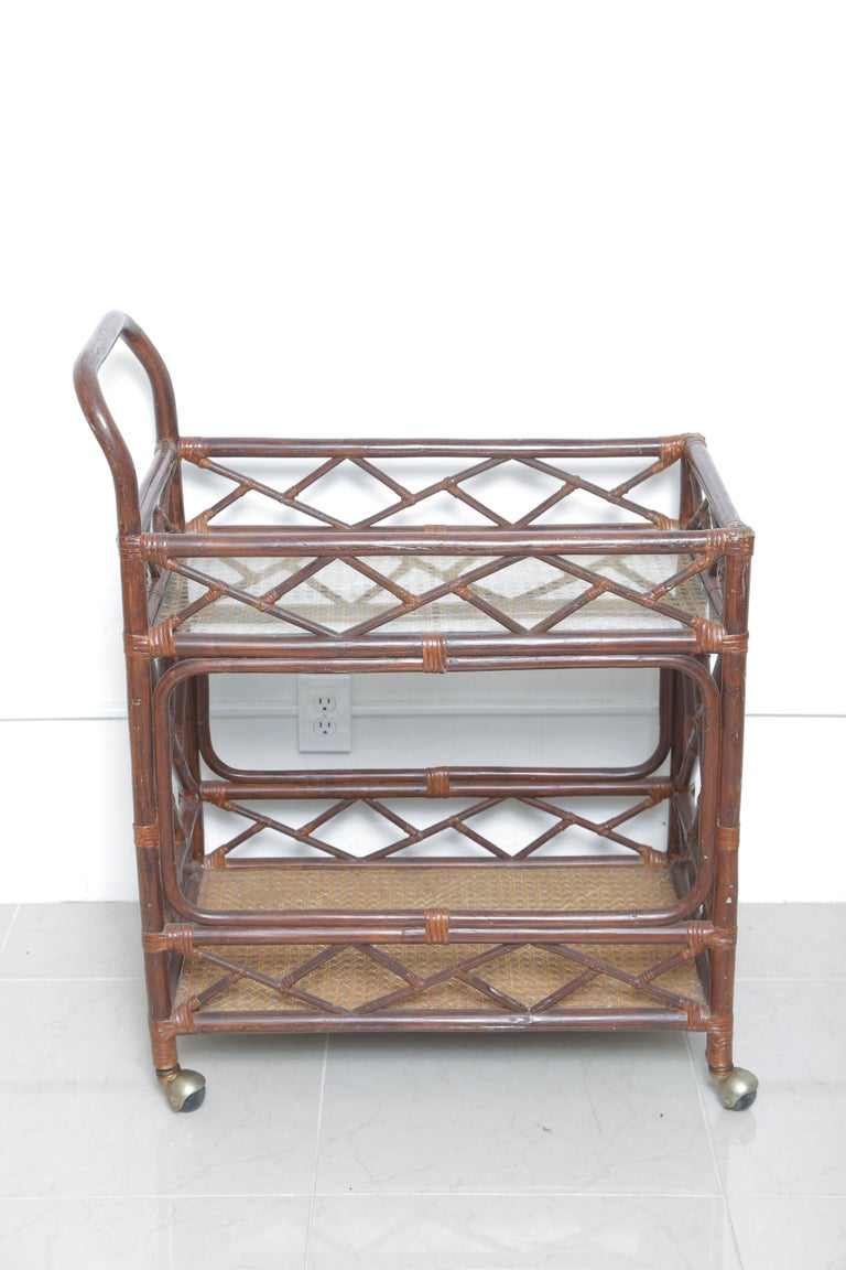 Beautiful Vintage Island Style Chippendale Bamboo Bar Cart at 1stDibs ...