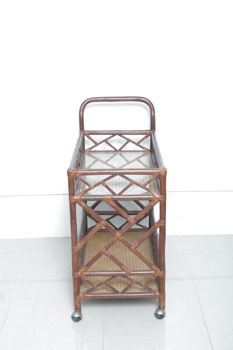 Beautiful Vintage Island Style Chippendale Bamboo Bar Cart at 1stDibs ...