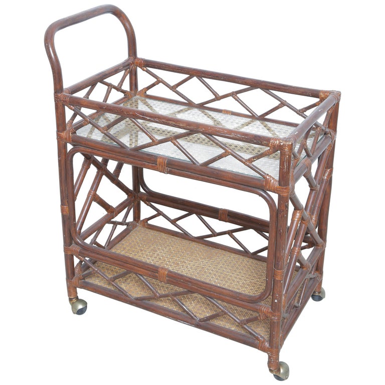 Beautiful Vintage Island Style Chippendale Bamboo Bar Cart at 1stDibs ...
