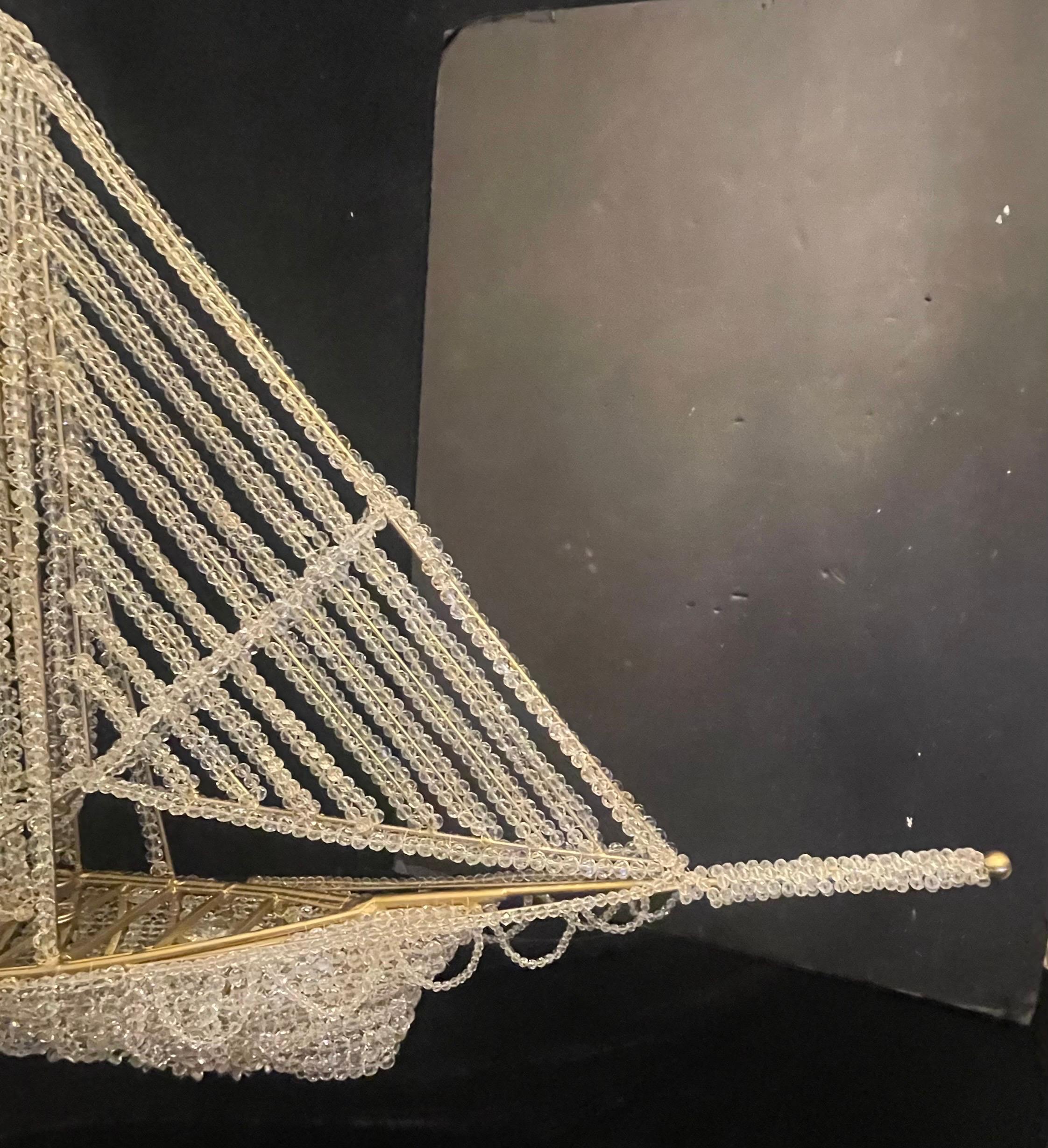 Beautiful Vintage Large Italian Crystal Beaded Gilt Boat Chandelier ...