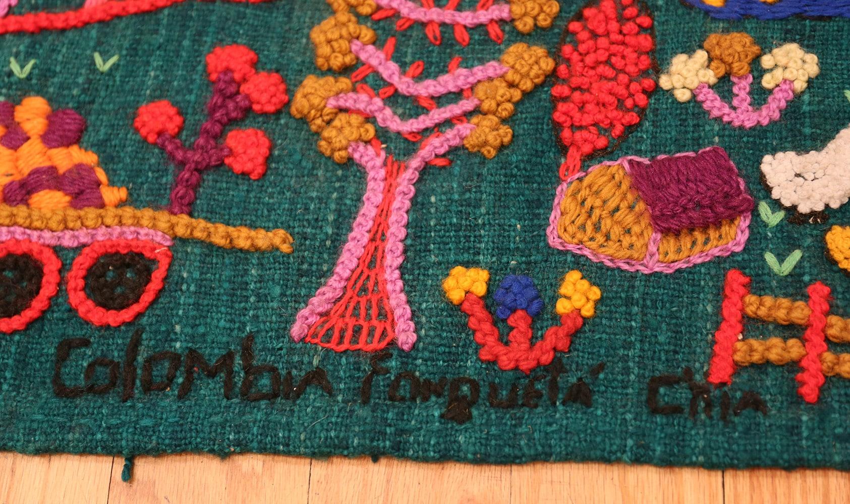 Beautiful Vintage Needlepoint / Colombian Arpillera Embroidery 2'1" x 2 ...
