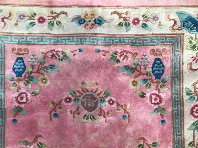 Beautiful Vintage Pink Chinese Rug For Sale at 1stDibs
