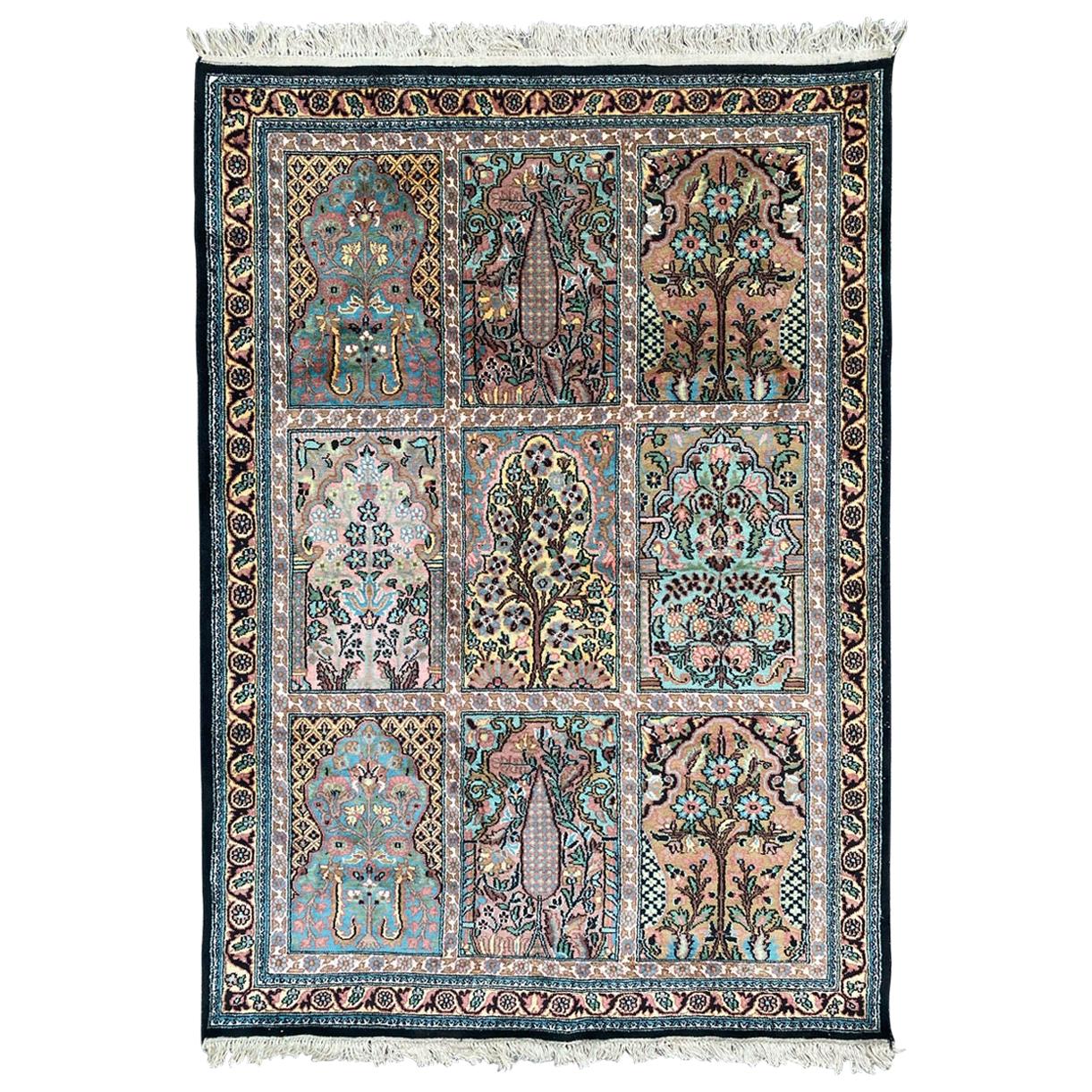 Beautiful Vintage Silk Kashmir Rug For Sale at 1stDibs