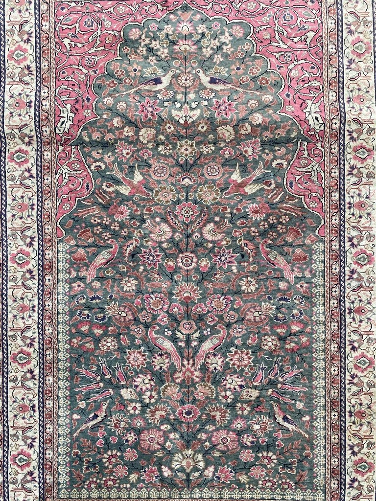 Beautiful Vintage Silk Turkish Kayseri Rug For Sale at 1stDibs
