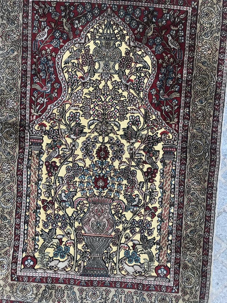 Beautiful Vintage Sino Hereke Silk and Gold Rug For Sale at 1stDibs