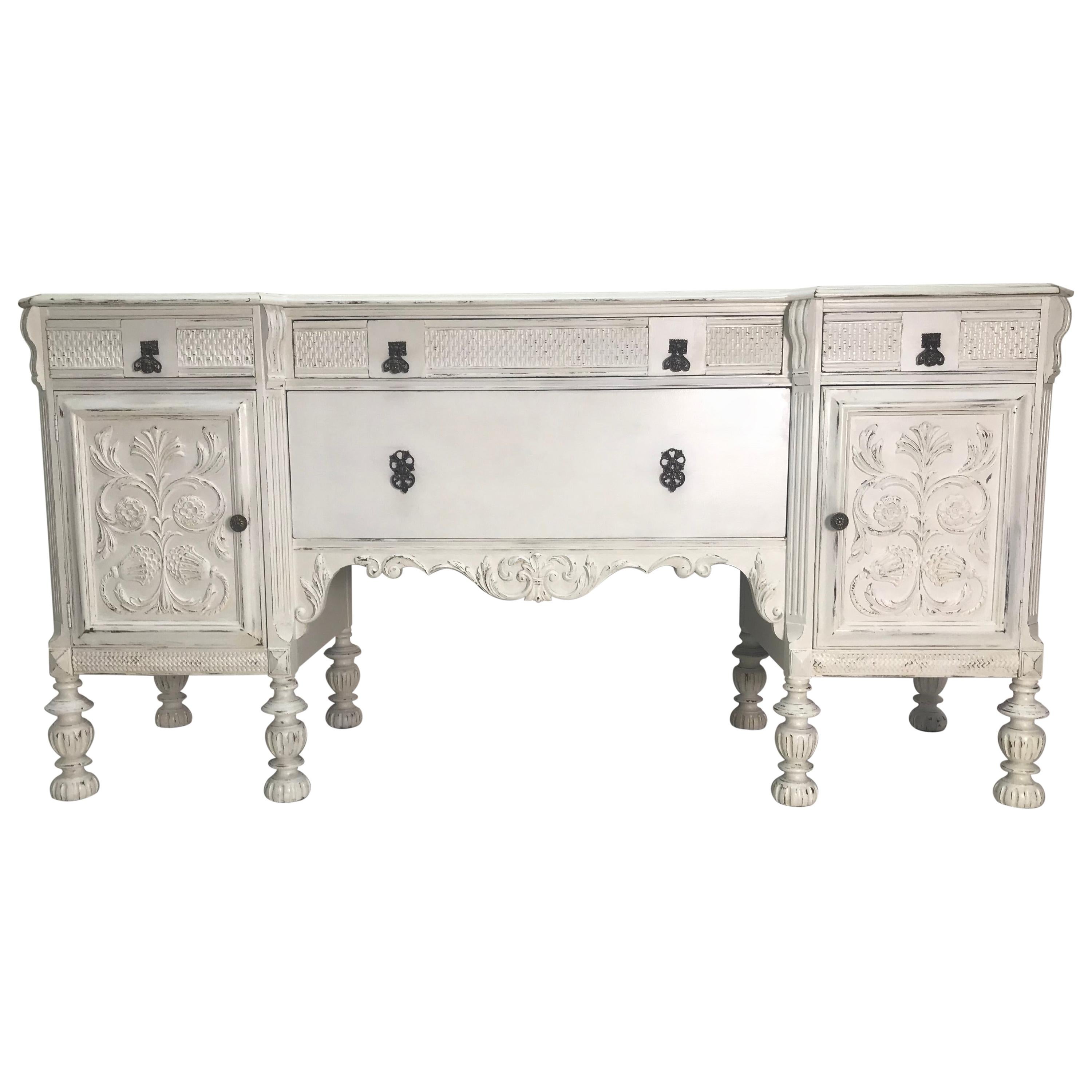 Beautiful White 1900s Carved Buffet For Sale at 1stDibs