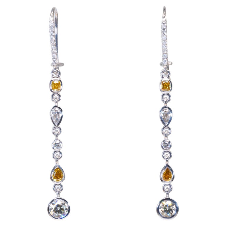 Beautiful White Gold Drop Earrings with 1.38 ct Natural Mix Diamonds ...