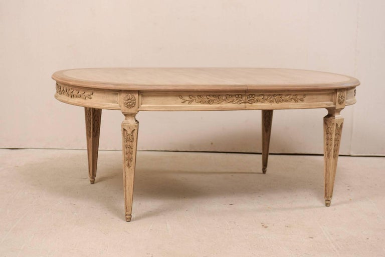 Beautifully Carved Ash Wood Oval Dining Table with Removable Leaves at ...