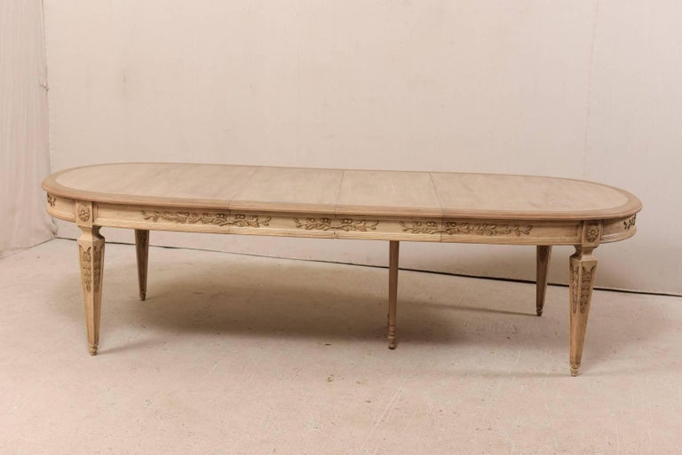 Beautifully Carved Ash Wood Oval Dining Table with Removable Leaves at ...
