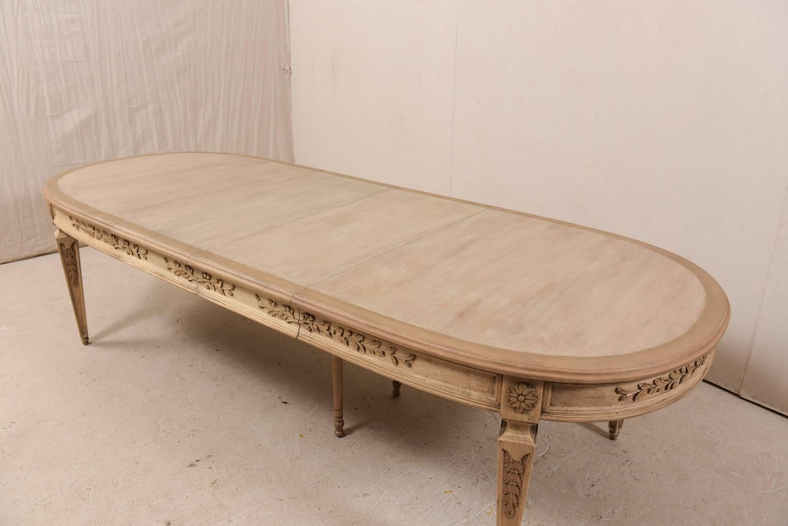 Beautifully Carved Ash Wood Oval Dining Table with Removable Leaves at ...