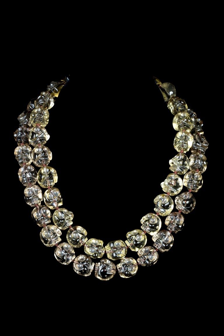 Beautifully Carved Smoky Quartz Skulls in Double Line Necklace For Sale ...