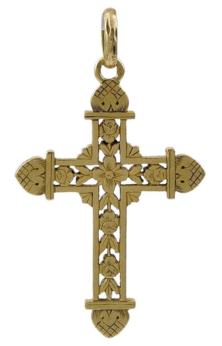 Beautifully Constructed Antique French Gold Cross For Sale at 1stDibs