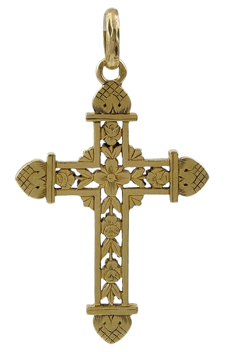 Beautifully Constructed Antique French Gold Cross For Sale at 1stDibs