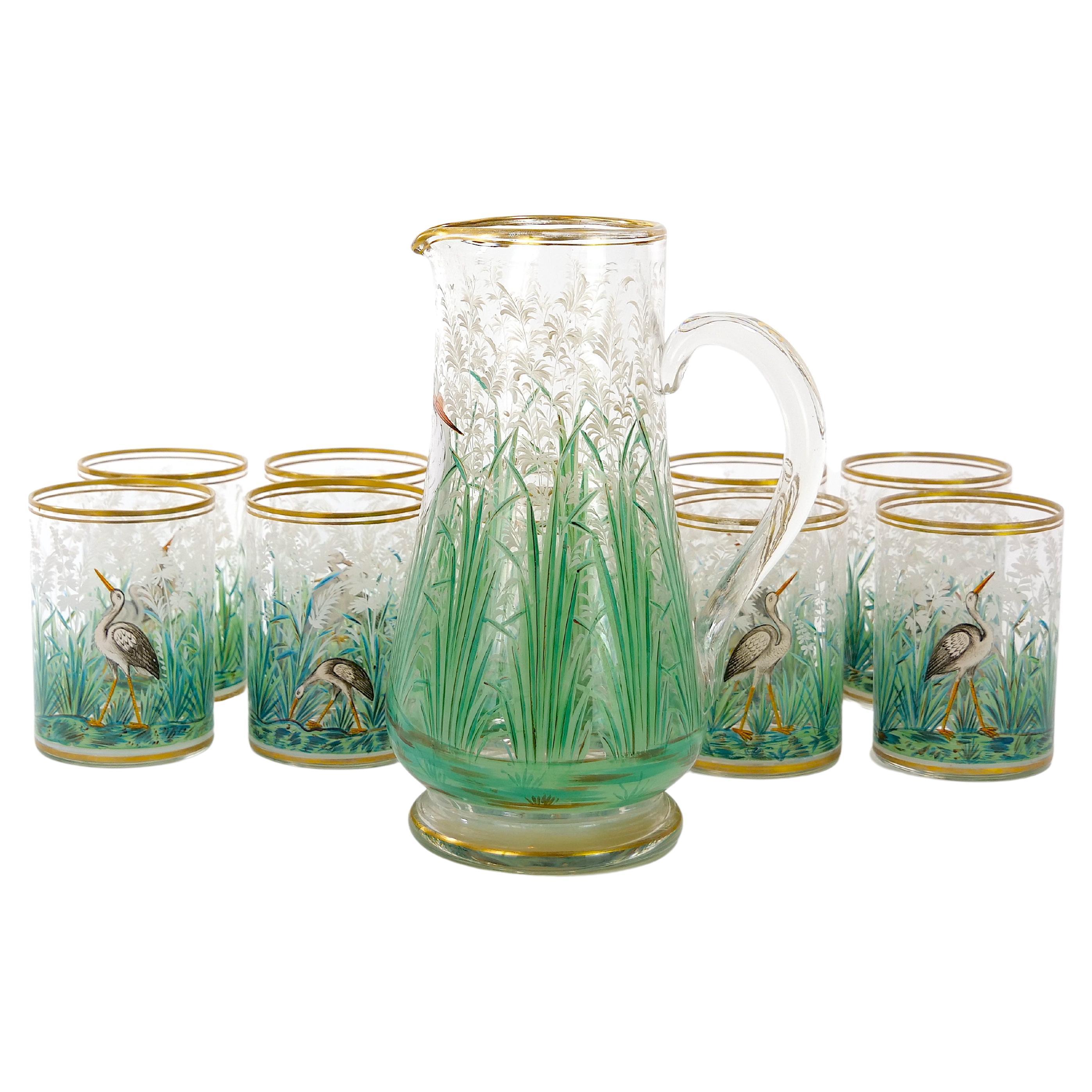 Beautifully Hand Painted Moser Martini Pitcher Service For Sale at 1stDibs