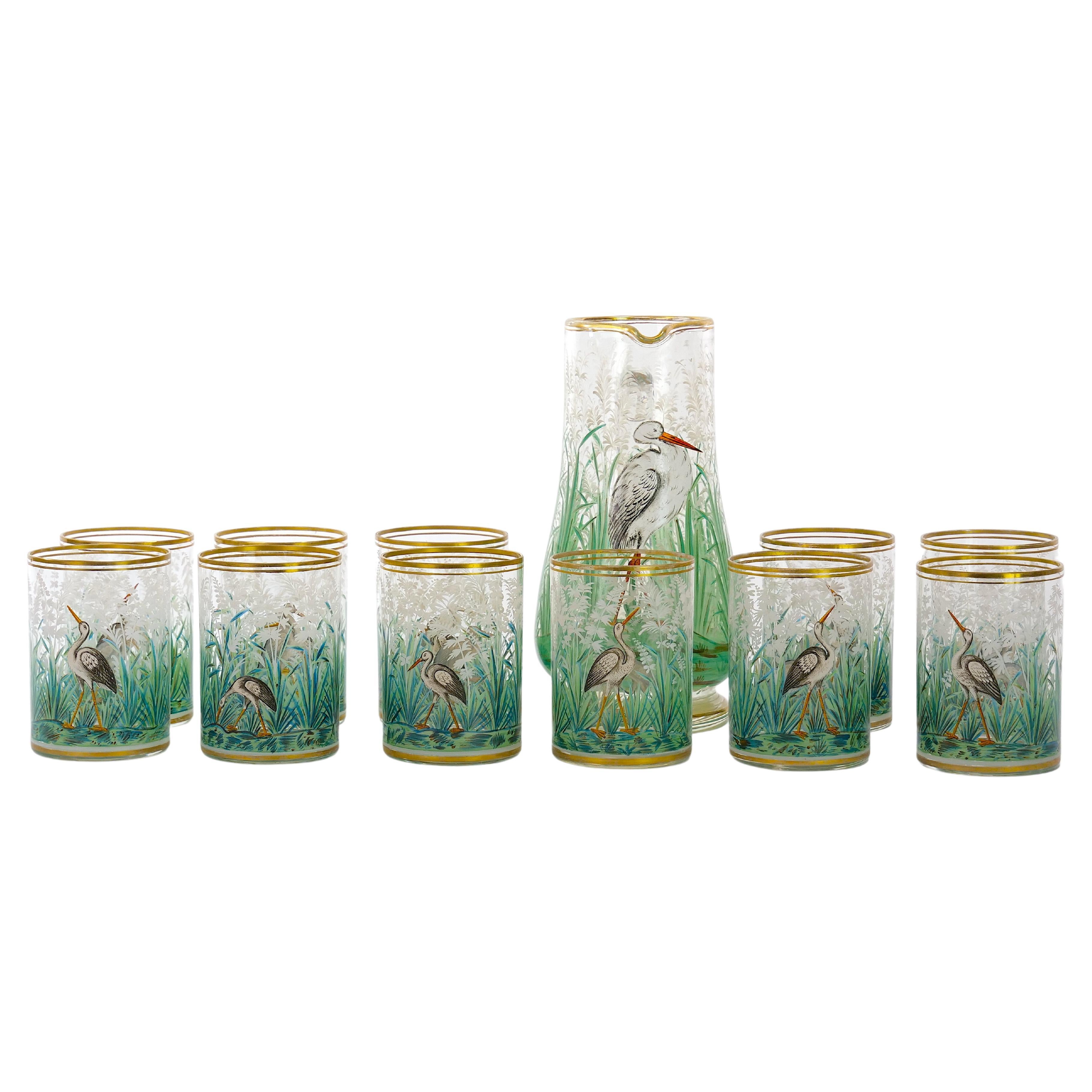 Beautifully Hand Painted Moser Martini Pitcher Service For Sale at 1stDibs