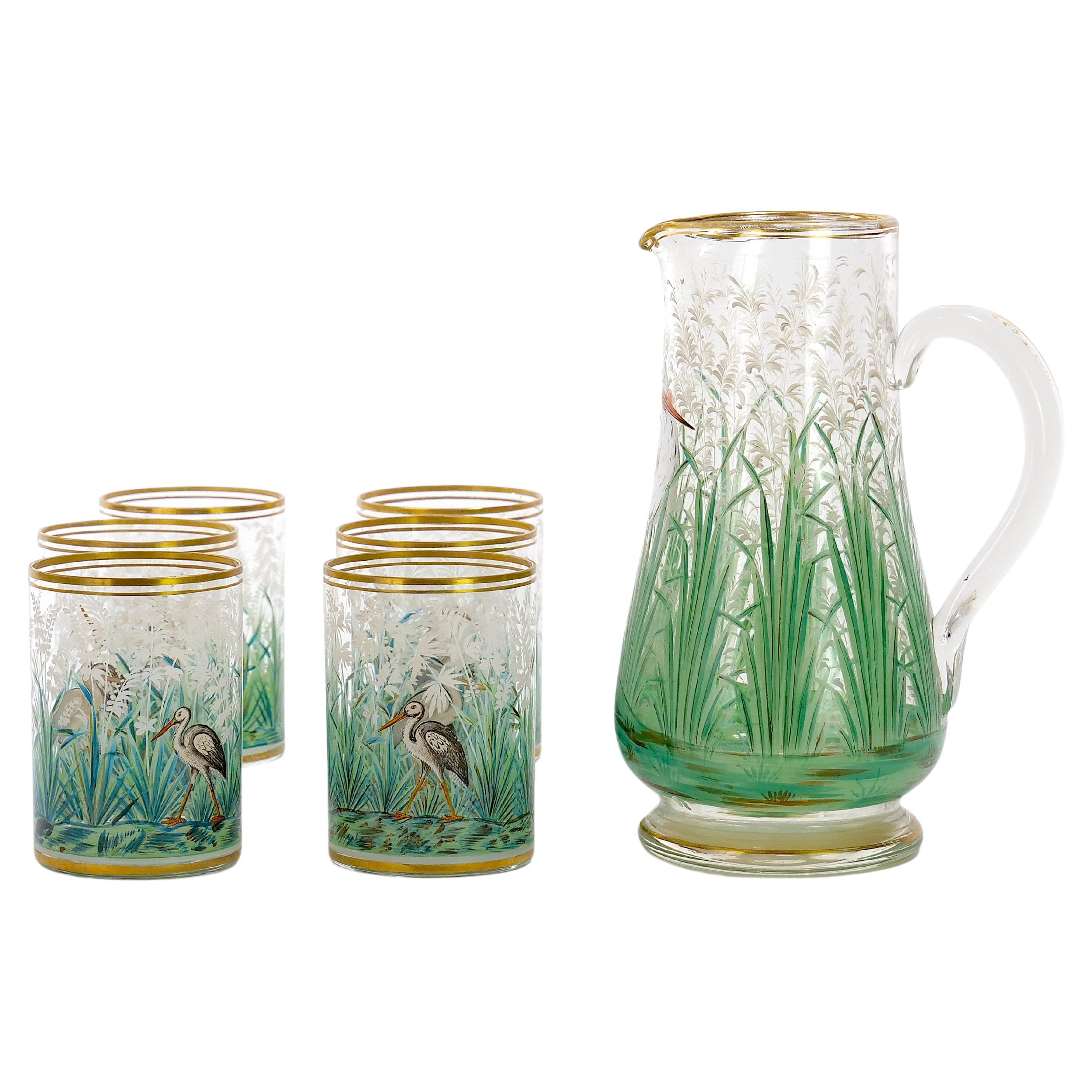 Beautifully Hand Painted Moser Martini Pitcher Service For Sale at 1stDibs