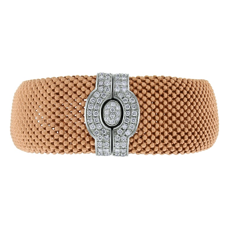 Beauvince Beaded Rose Gold Diamond Lock Broad Bracelet For Sale at 1stDibs