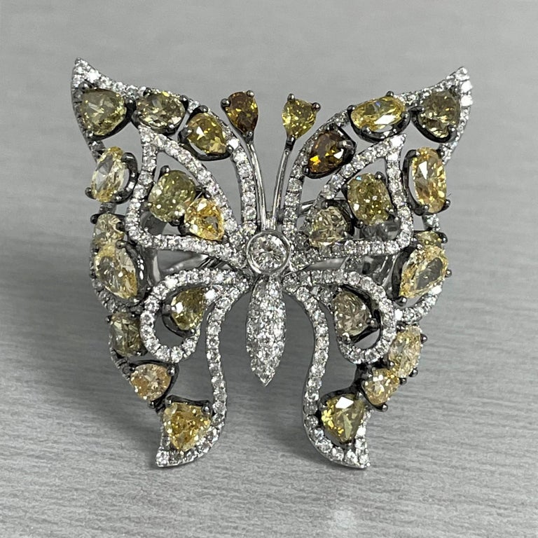Beauvince Butterfly Fall Ring 4.95 Ct Diamonds in White Gold For Sale ...