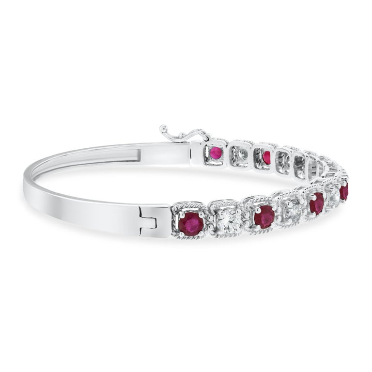 Beauvince Fire Ruby and Diamond Bangle in White Gold For Sale at 1stDibs