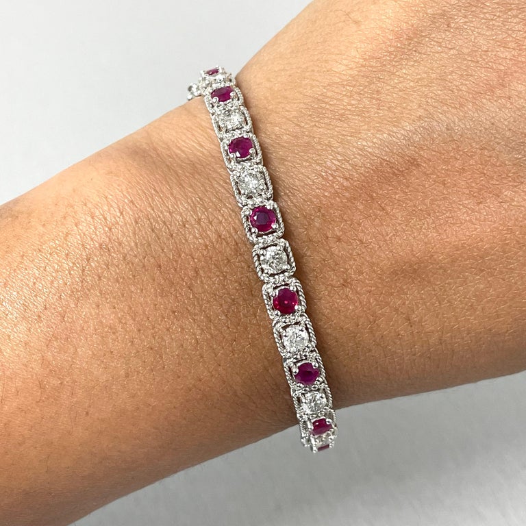 Beauvince Fire Ruby and Diamond Bangle in White Gold For Sale at 1stDibs