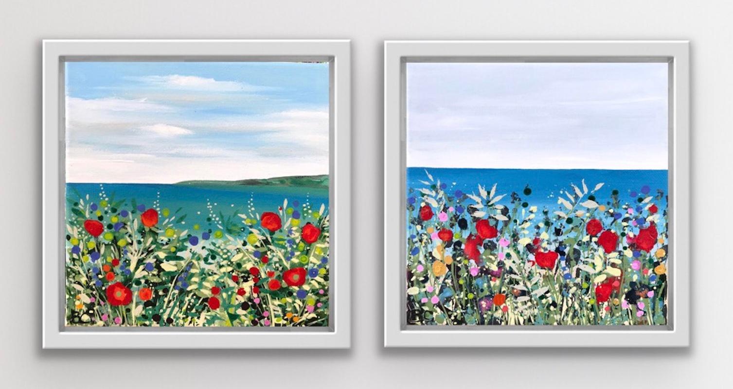 Dawn Stacey - Birds Flying High, painting of a landscape , monotone ...