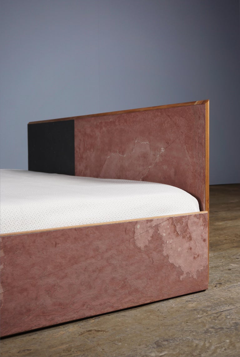 Bed Frame in Mahogany, Stone Veneer, Metal, Designed by Max Frommeld ...