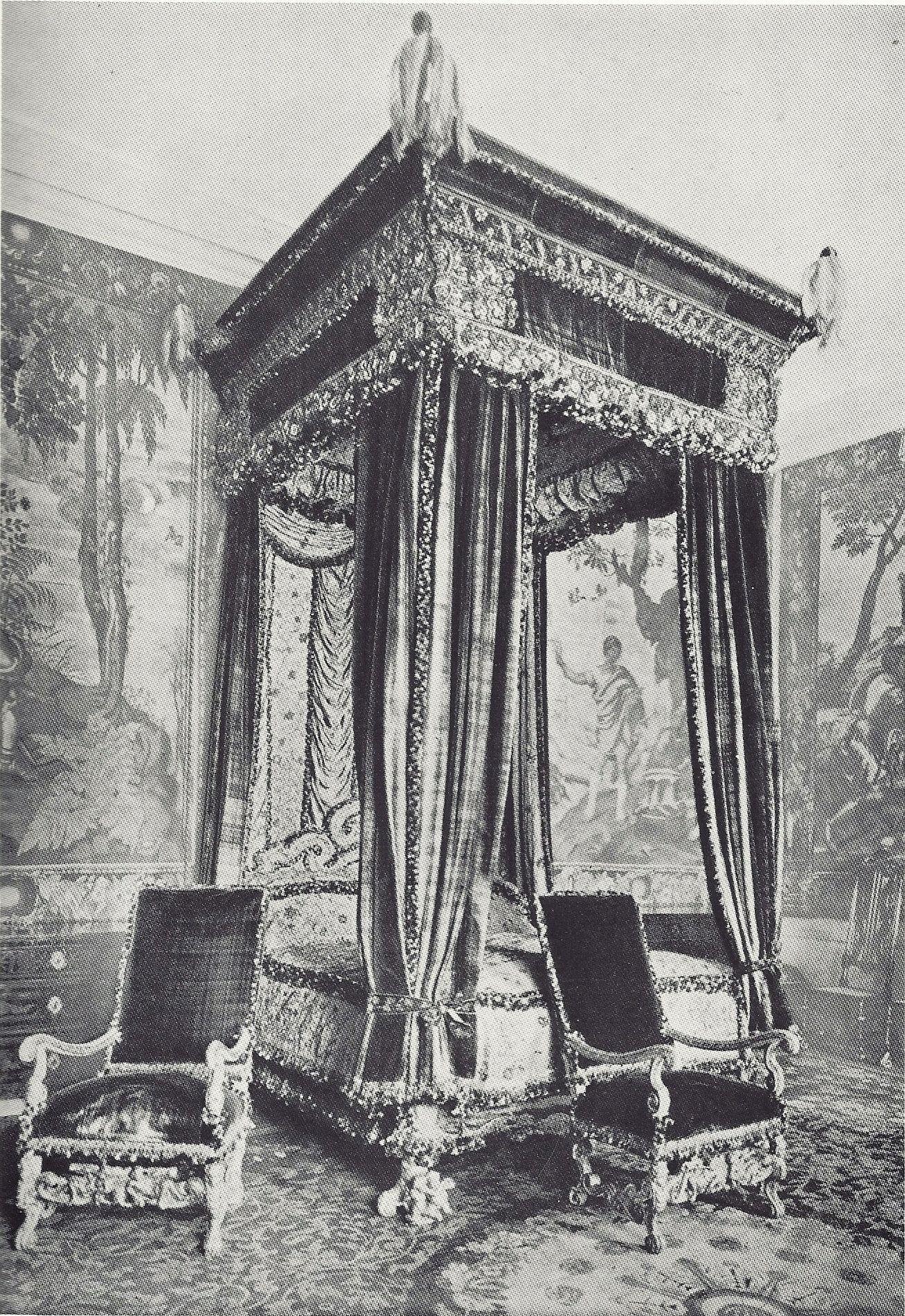 Bed State, 19th Century, English Charles II-Style, Upholstered in Blue ...