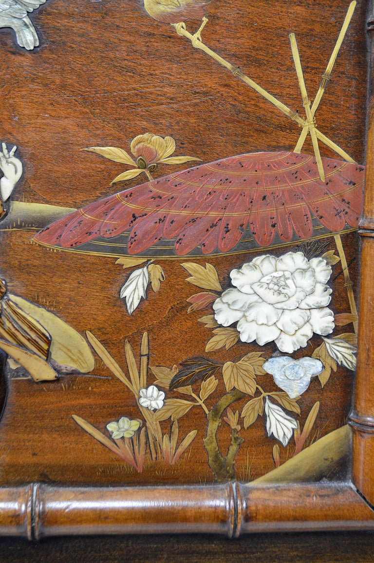 Bed with Japanese Inlaid Panels, Japonisme, France, circa 1880 at 1stDibs