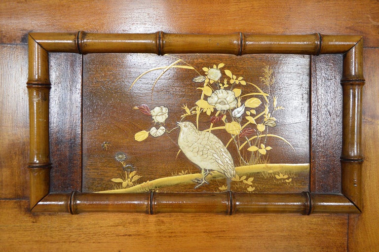 Bed with Japanese Inlaid Panels, Japonisme, France, circa 1880 at 1stDibs