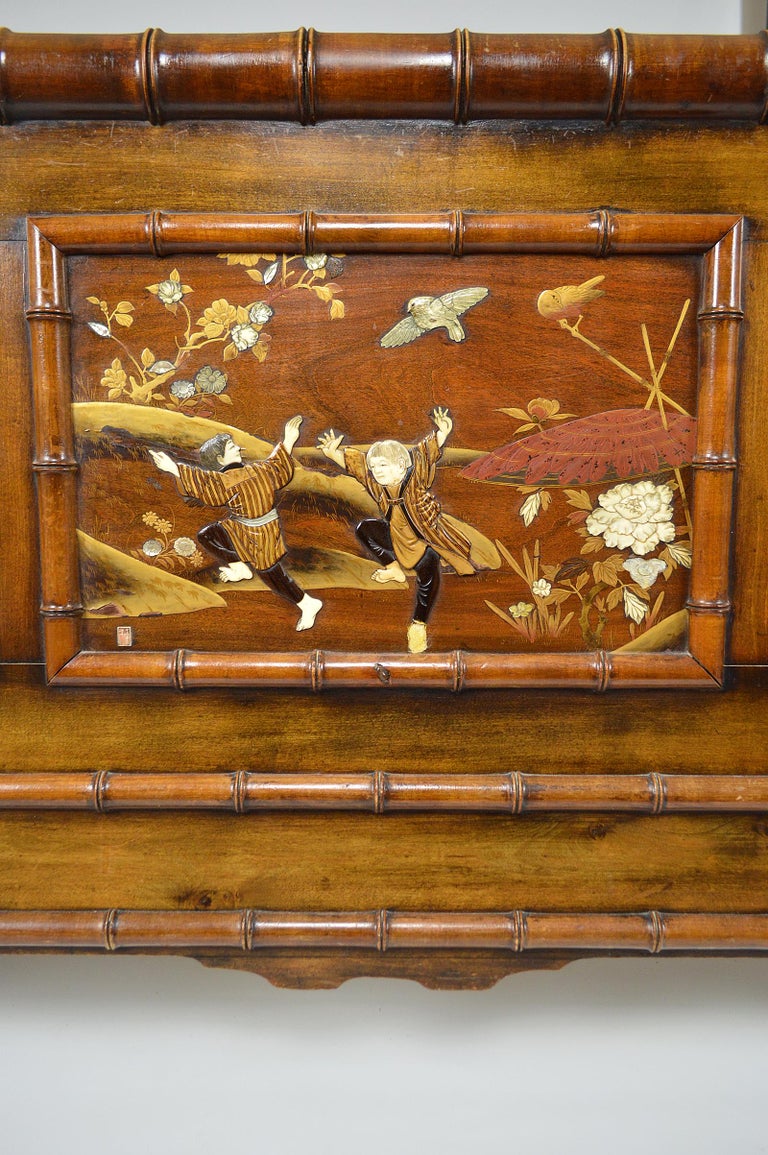 Bed with Japanese Inlaid Panels, Japonisme, France, circa 1880 at 1stDibs