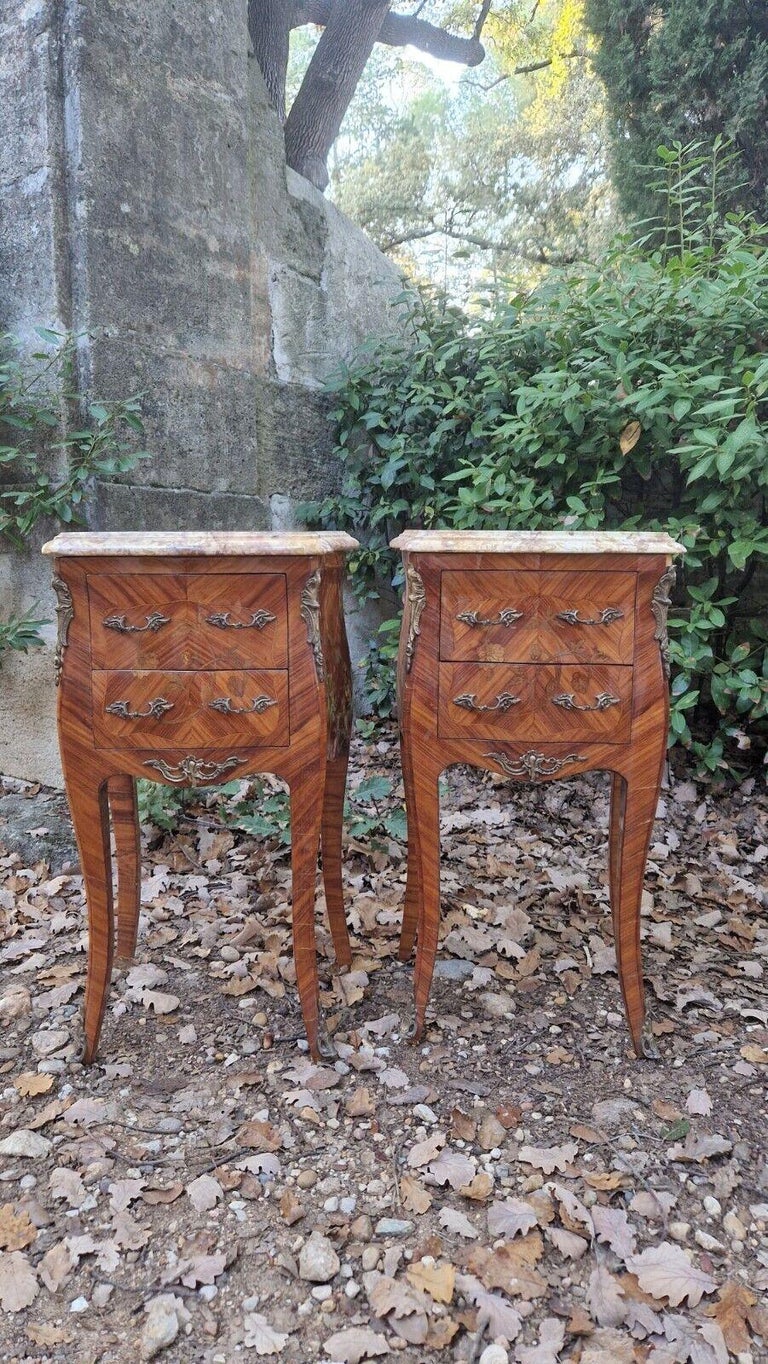 Bedside Cabinets French Antique Furniture Bombe Bedside Tables Marble ...