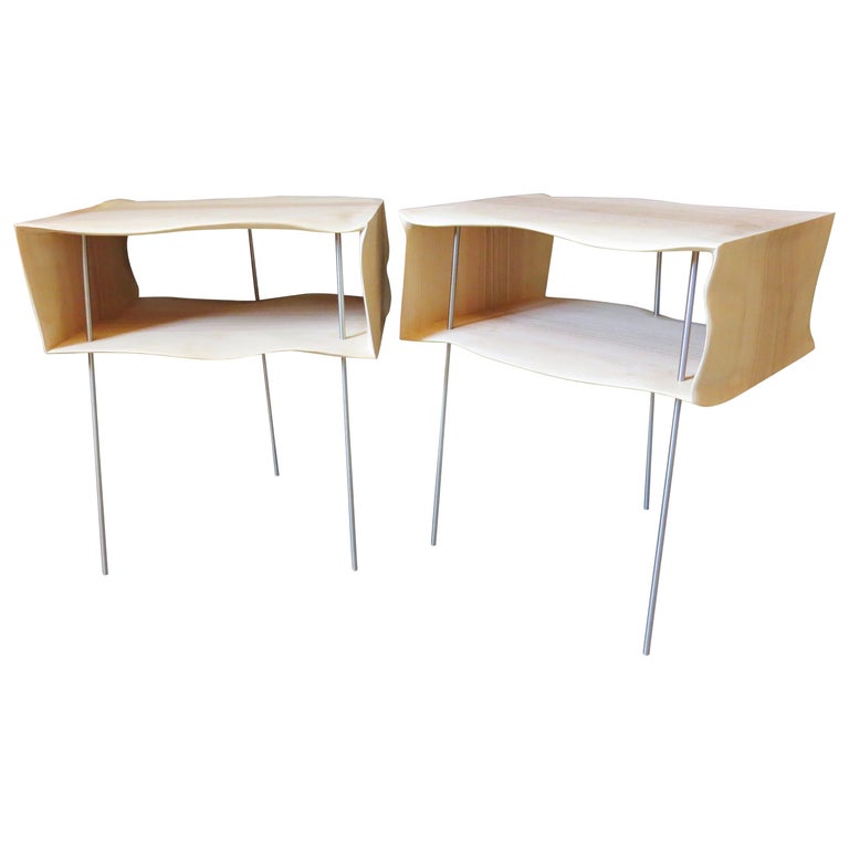 Bedside Tables, Organic Design, Handmade, Two-Pieces Set, Solid Wood ...