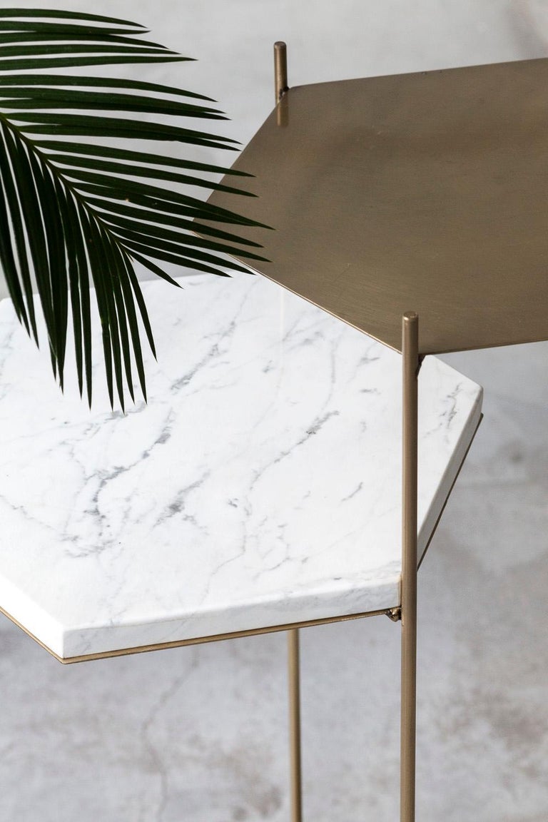 BEE Contemporary Side Table in Brass and Marble by Ries For Sale at 1stDibs