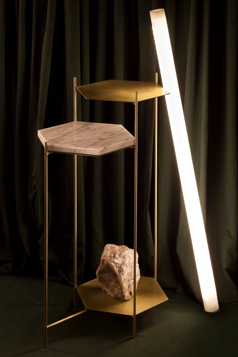 BEE Contemporary Side Table in Brass and Marble by Ries For Sale at 1stDibs