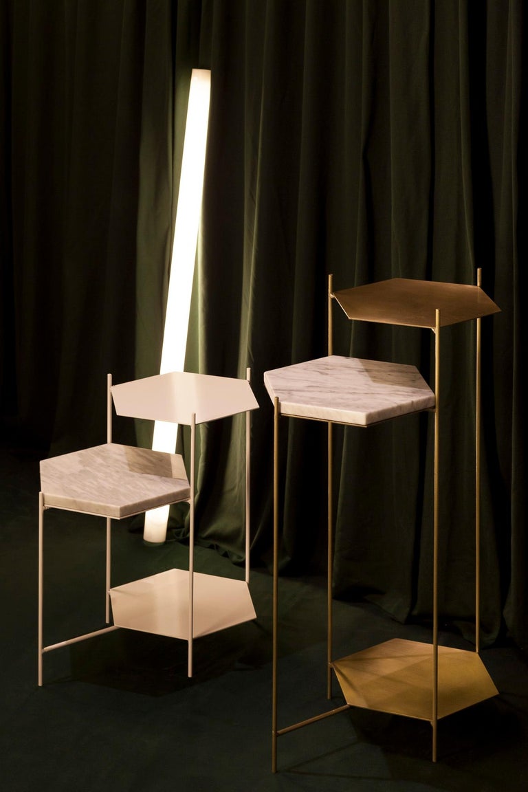 BEE Contemporary Side Table in Brass and Marble by Ries For Sale at 1stDibs