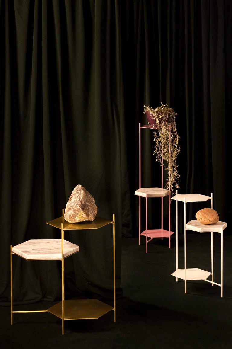 BEE Contemporary Side Table in Brass and Marble by Ries For Sale at 1stDibs