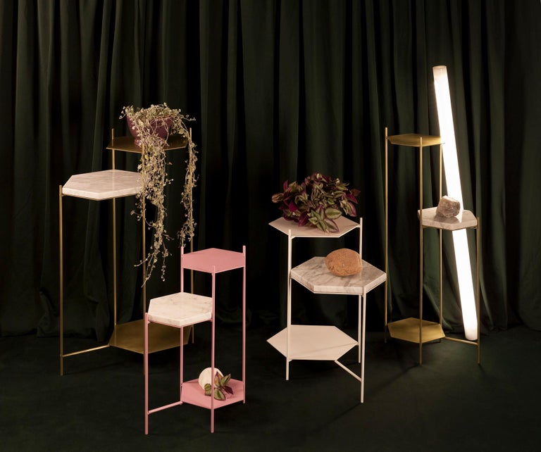 BEE Contemporary Side Table in Brass and Marble by Ries For Sale at 1stDibs