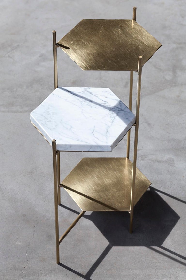 BEE Contemporary Side Table in Brass and Marble by Ries For Sale at 1stDibs