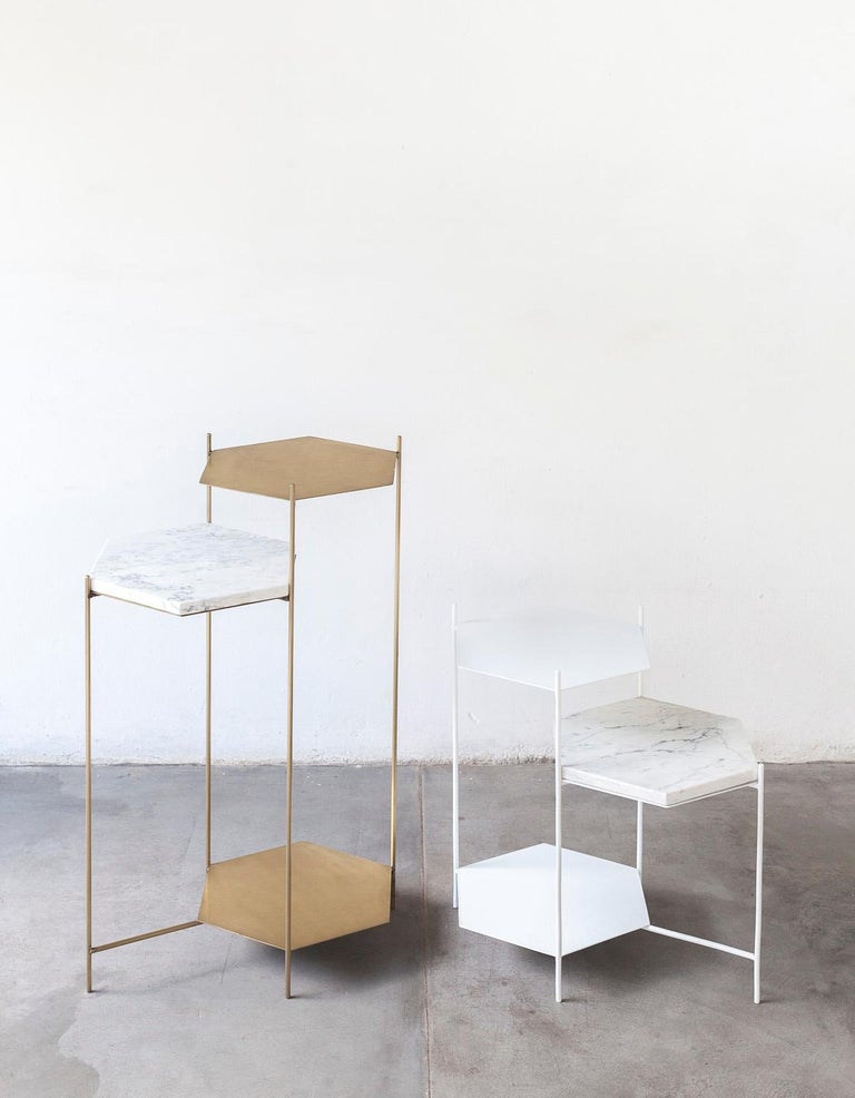 BEE Contemporary Side Table in Brass and Marble by Ries For Sale at 1stDibs