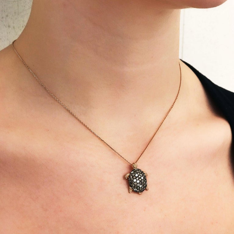 Bee Goddess Rose Gold White and Brown Diamond Turtle Necklace For Sale ...