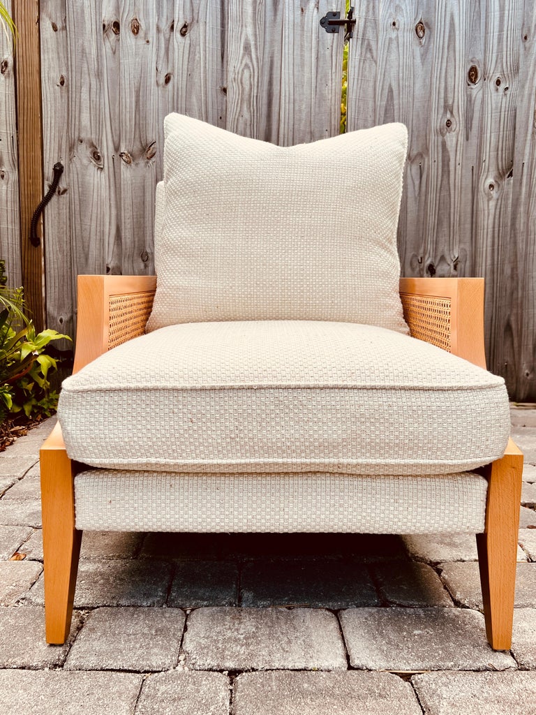 Beechwood and Cane Lounge Chair in Ivory Basketweave by Pierre Frey For ...
