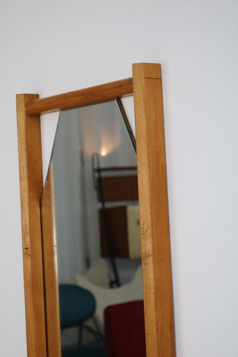Beechwood Framed, Hexogan Shaped Italian Wall Mirror with Shelf, 1960s ...